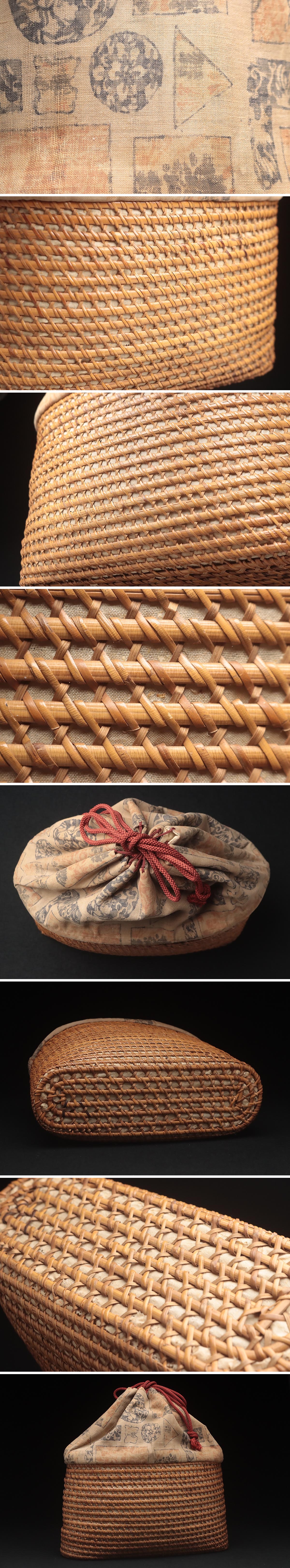【樂淘letao】日本代購代標第一品牌－FD476 時代 古裂 籐編 巾着籠 幅31.5cm・籐編籠巾着・茶籠・茶篭 茶道具 和装小物 古美術 装飾具